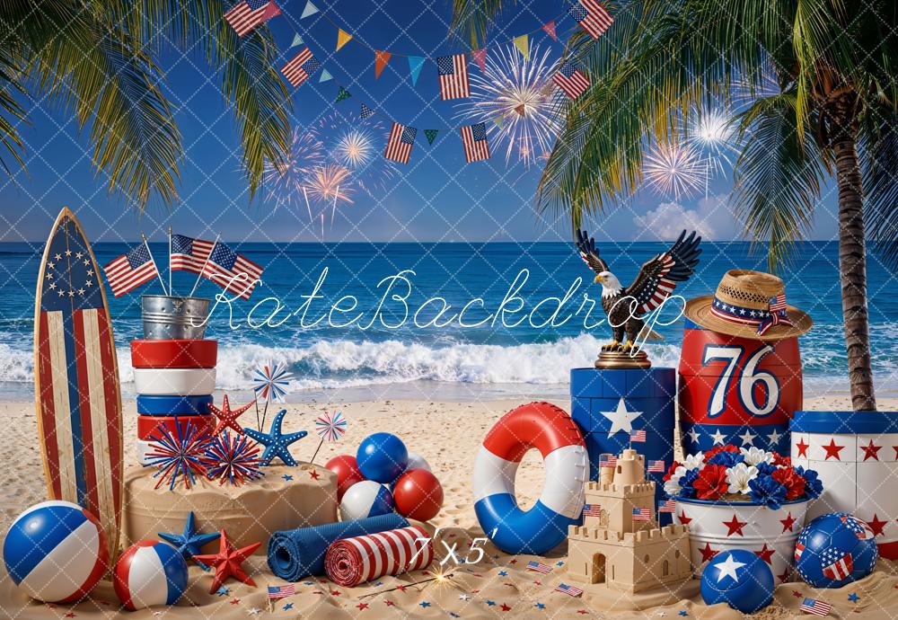Kate Patriotic Beach Fireworks Surfboard Eagle Sandcastle Printed ...