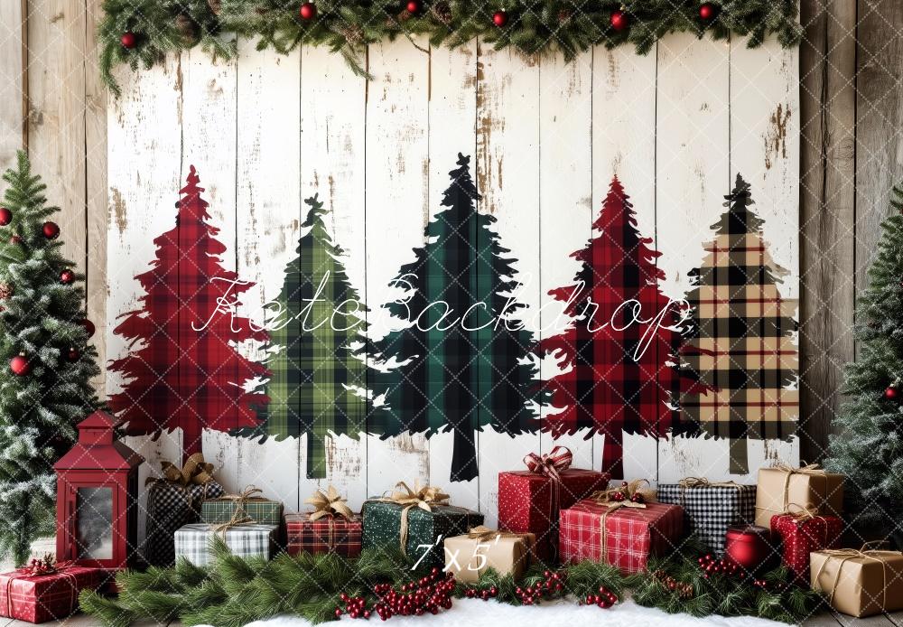 Festive Plaid Christmas Tree Backdrop