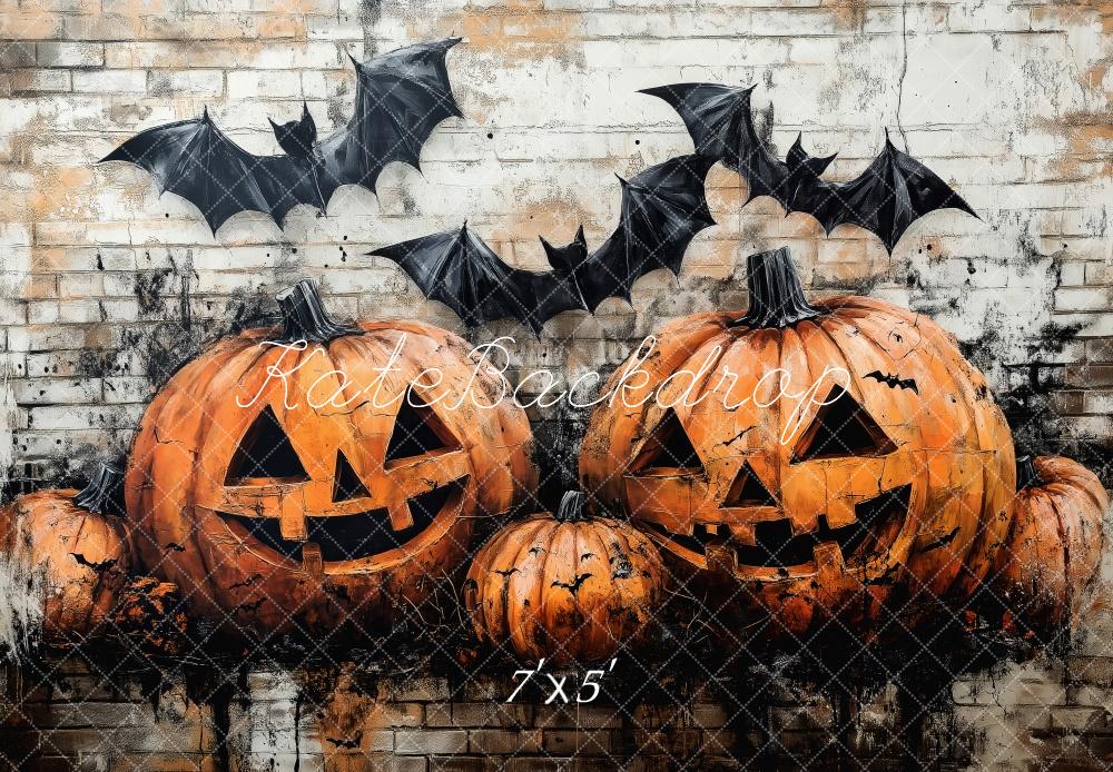 Kate Halloween Pumpkin Bat Brick Wall Backdrop Designed by Patty Rober