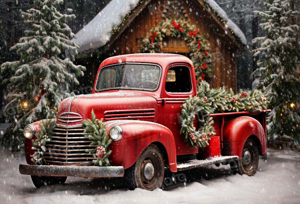 Vintage Red Truck Holiday Christmas Backdrop