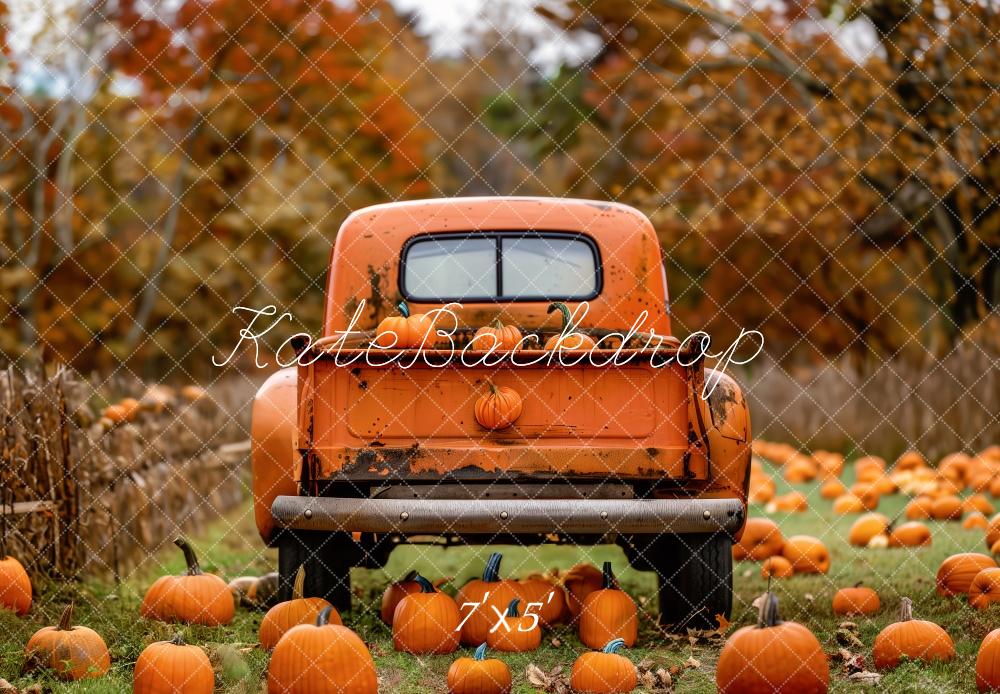 Vintage Orange Truck Pumpkin Patch Backdrop