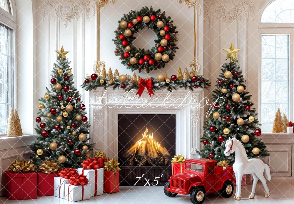 Kate Christmas Trees Fireplace Wreath Red Truck Gifts Backdrop Designe