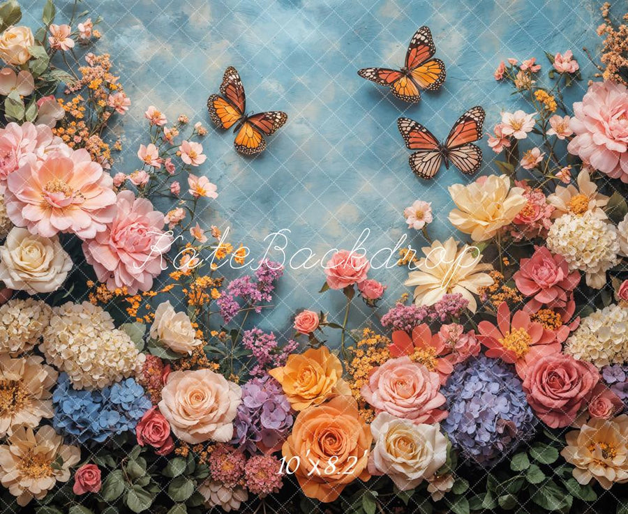 Vintage Floral Garden with Butterflies Backdrop