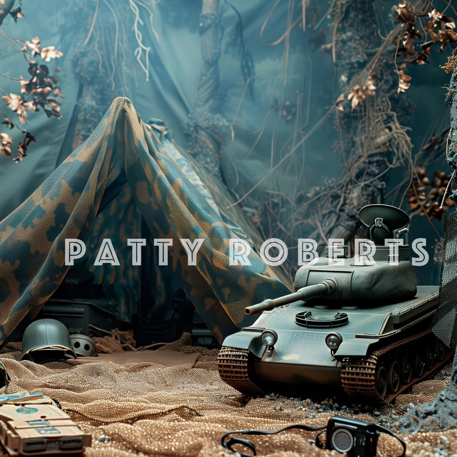 Vintage Military Tent and Tank Backdrop