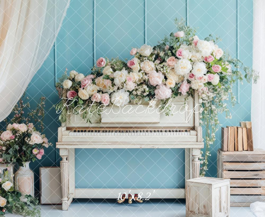 Elegant Floral Vintage Piano Backdrop