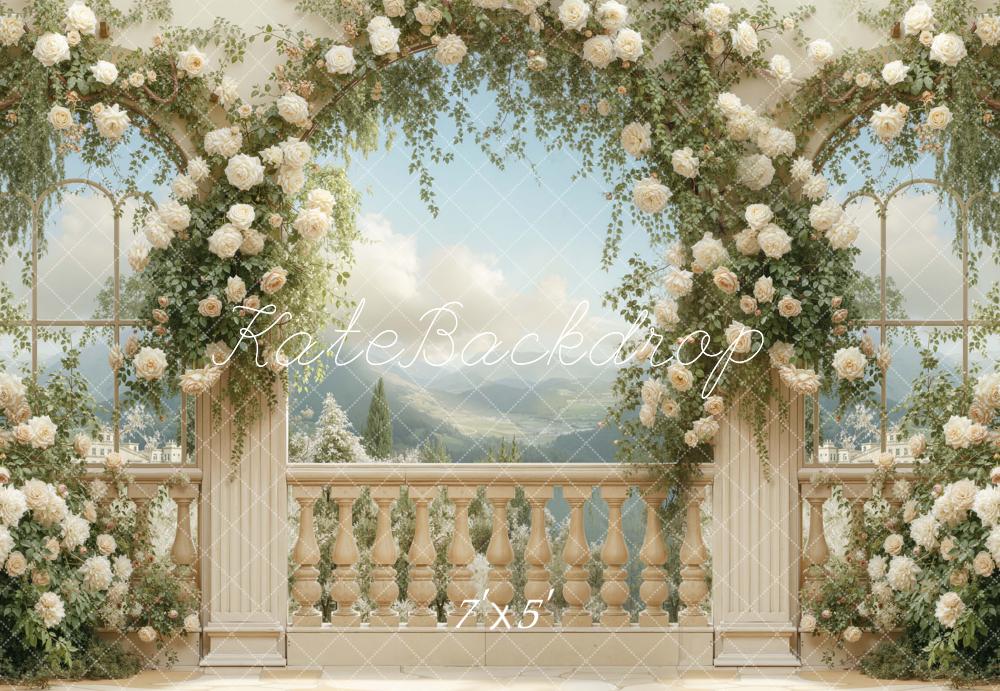 Kate Summer Flower Arch Elegant Balcony Printed Backdrop Designed by E