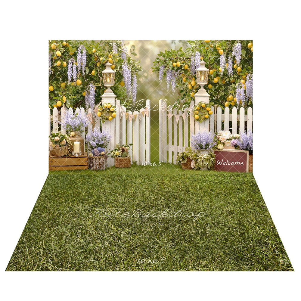 Kate Lemon Tree White Picket Fence Lantern Flowers Backdrop+Spring ...