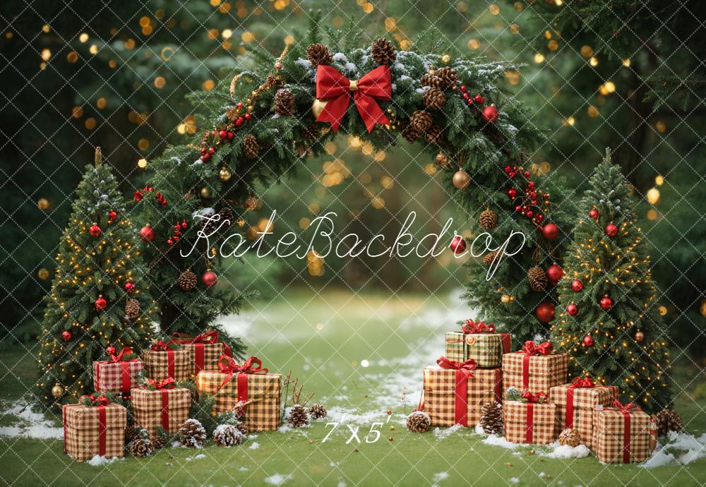 Fondo de bosque de regalo de árboles de pino de Navidad