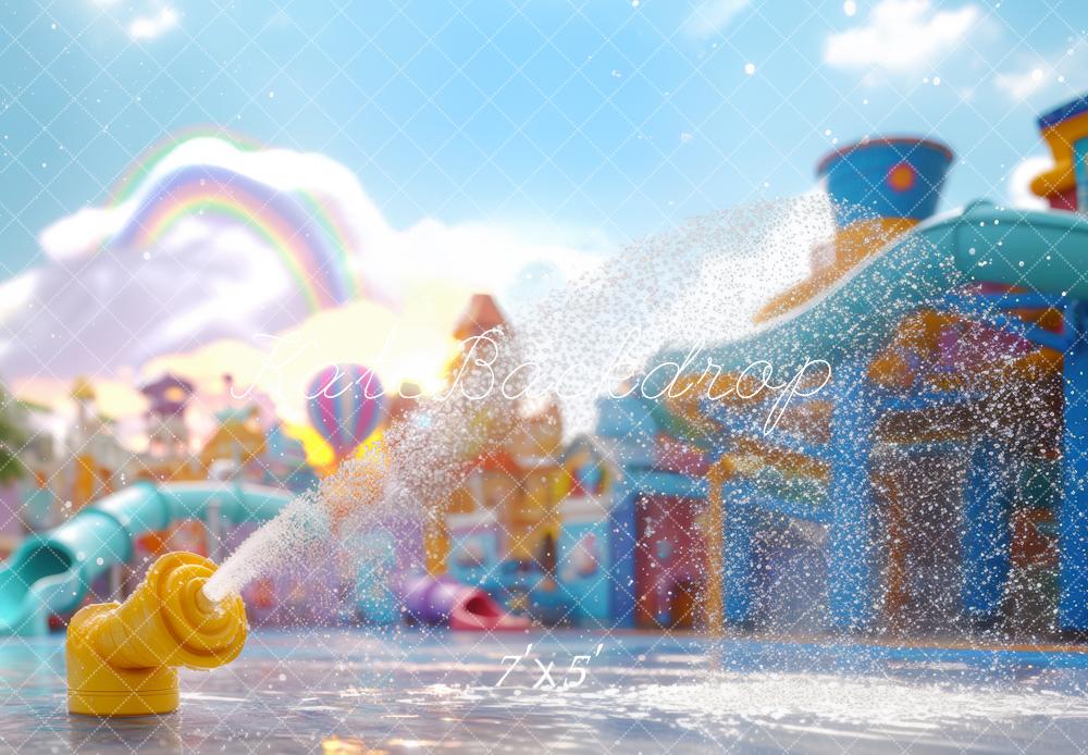 Whimsical Water Splash Playground Backdrop