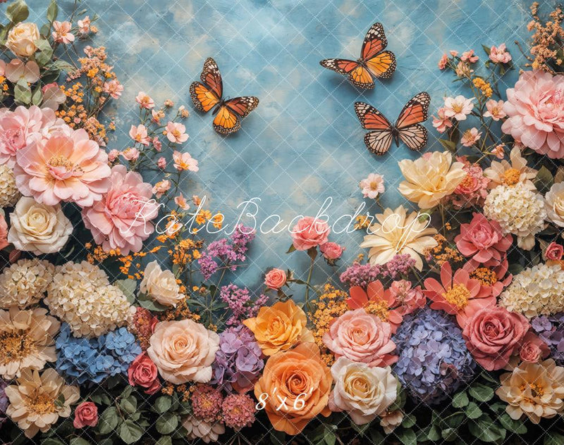 Vintage Floral Garden with Butterflies Backdrop