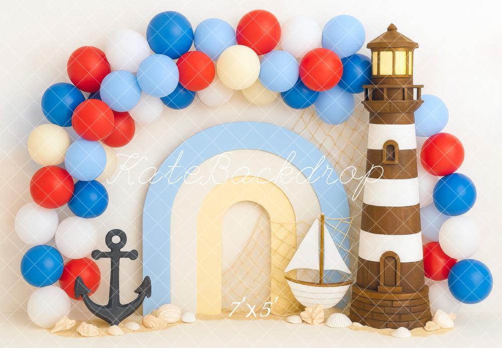 Kate Cake Smash Nautical Lighthouse Balloon Backdrop Designed by Mini