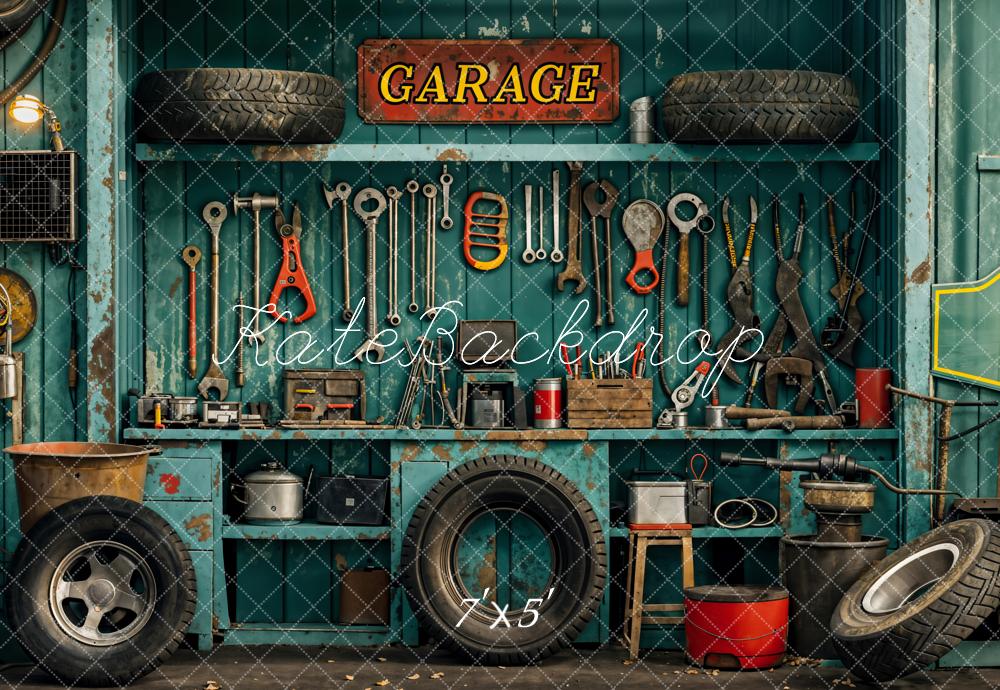 Vintage Industrial Garage Workshop Backdrop