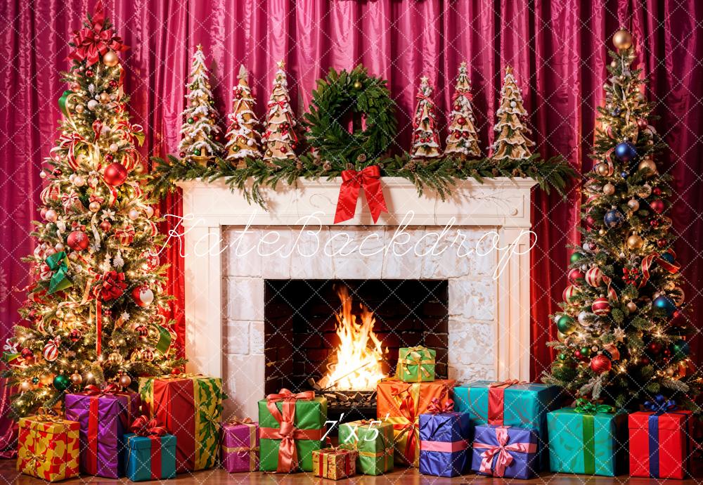 Festive Cozy Christmas Fireplace Backdrop