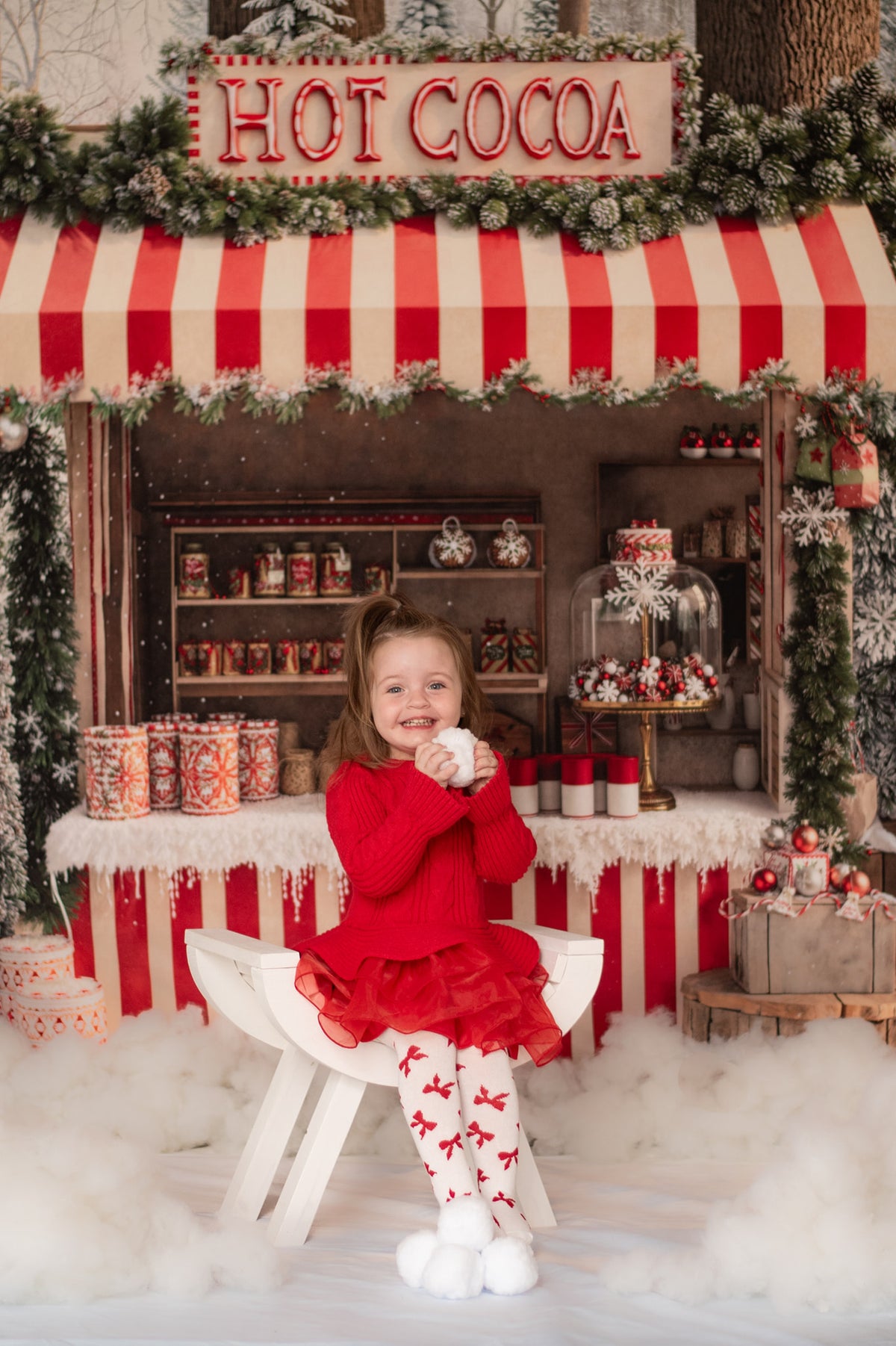 Kate Christmas Hot Cocoa Stand Forest Snow Backdrop Designed by Emetse
