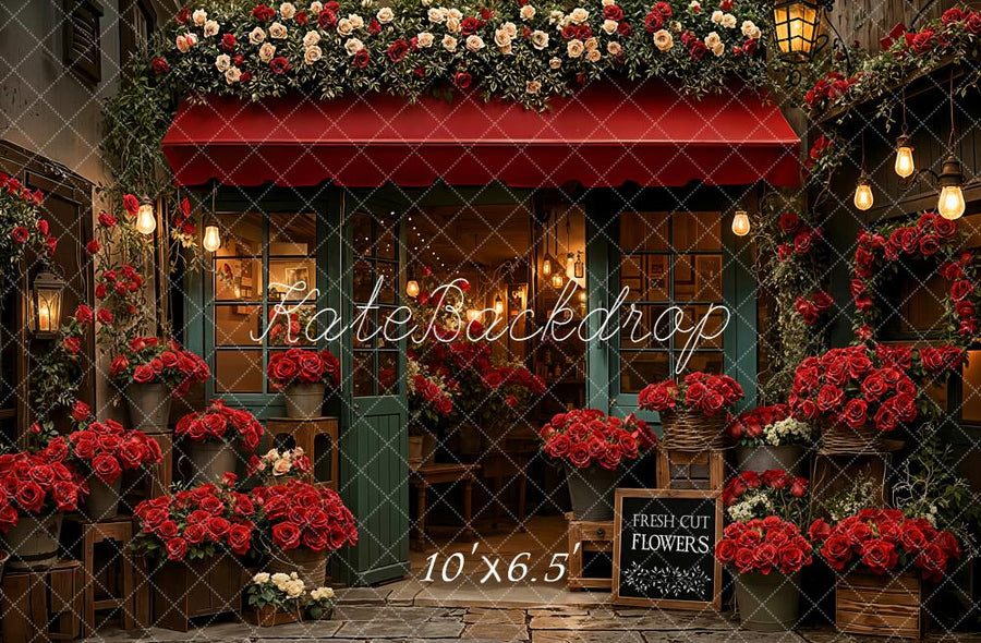 Kate Valentine's Day Flower Shop Red Roses Storefront Backdrop Designe