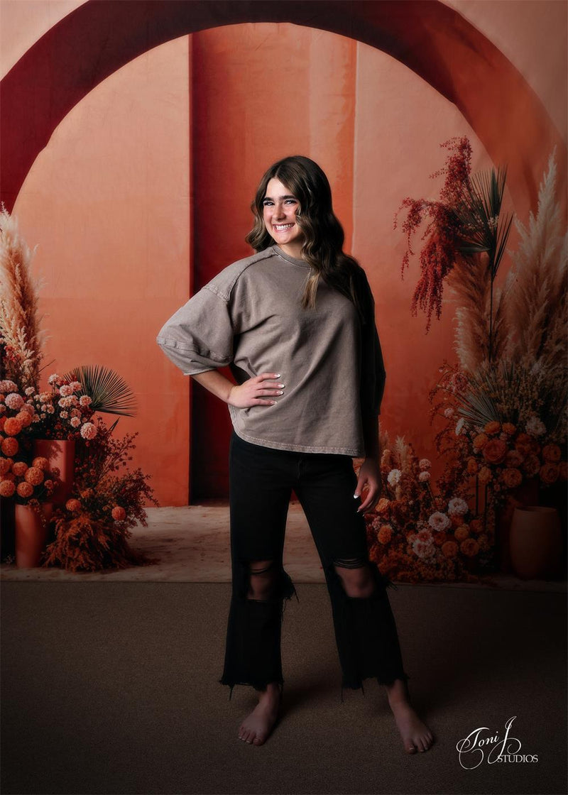 Kate Boho Flowers Orange Arch Backdrop Designed by Emetselch