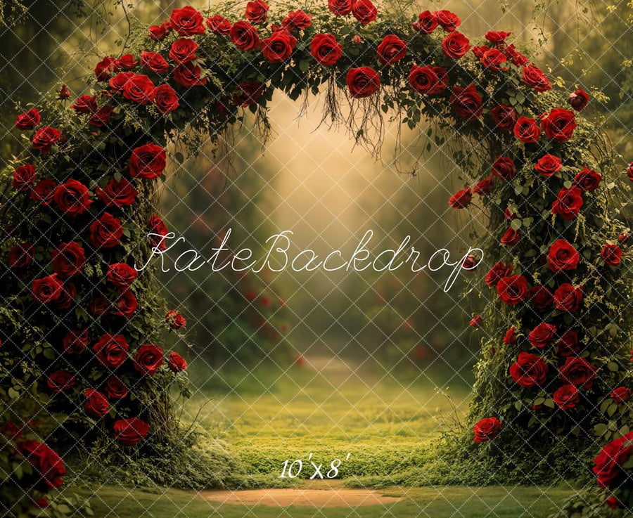 Romantic Red Rose Garden Arch Backdrop