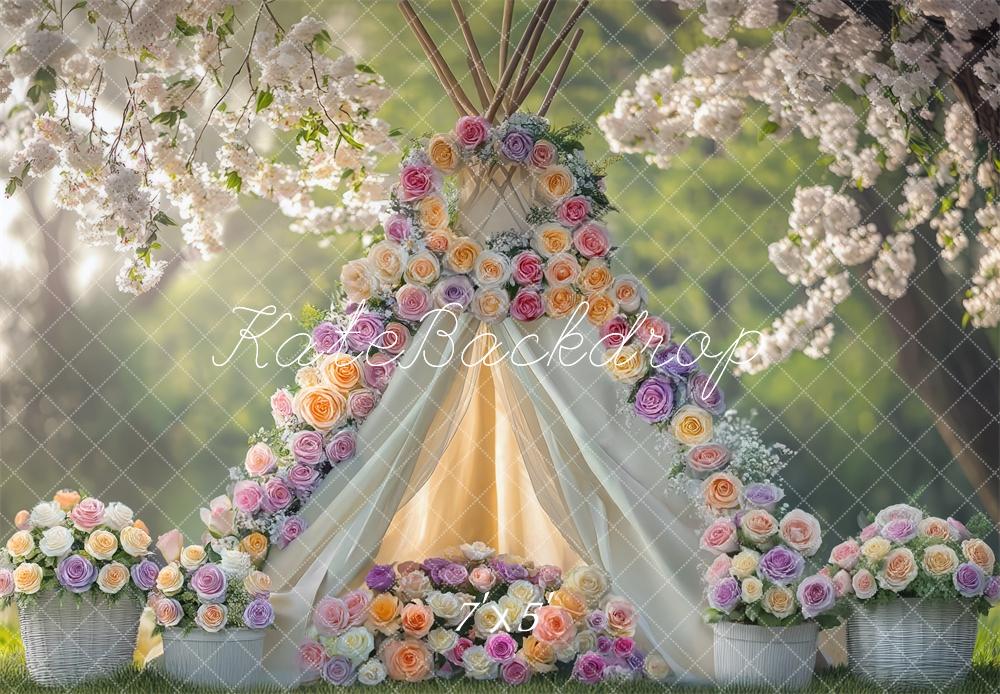 Romantic Floral Teepee Garden Backdrop