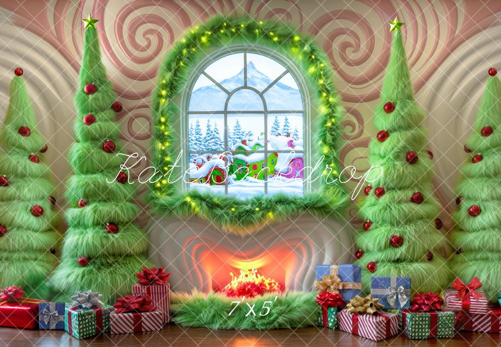Kate Christmas Tree Candyland Window Fireplace Backdrop Designed by Mi