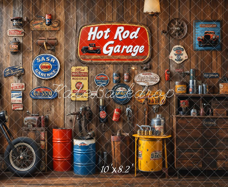 Vintage Hot Rod Garage Wall Backdrop