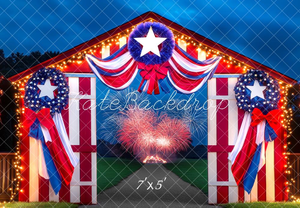 Kate Independence Day Patriotic Barn Fireworks Backdrop Designed by Mi