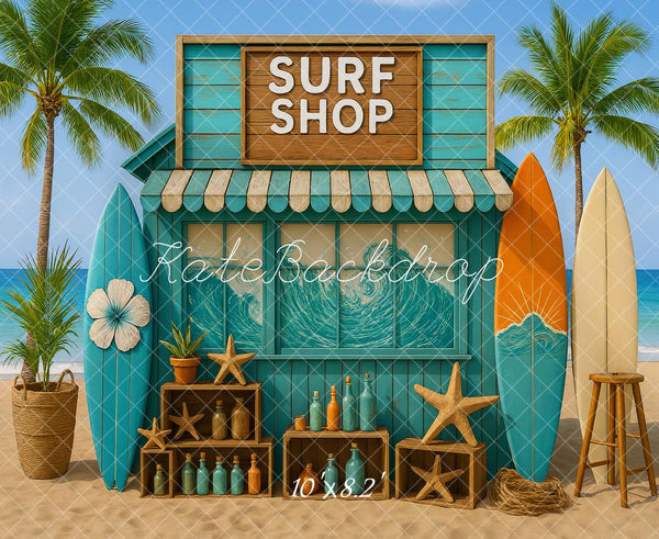 Tropical Beach Surf Shop Backdrop