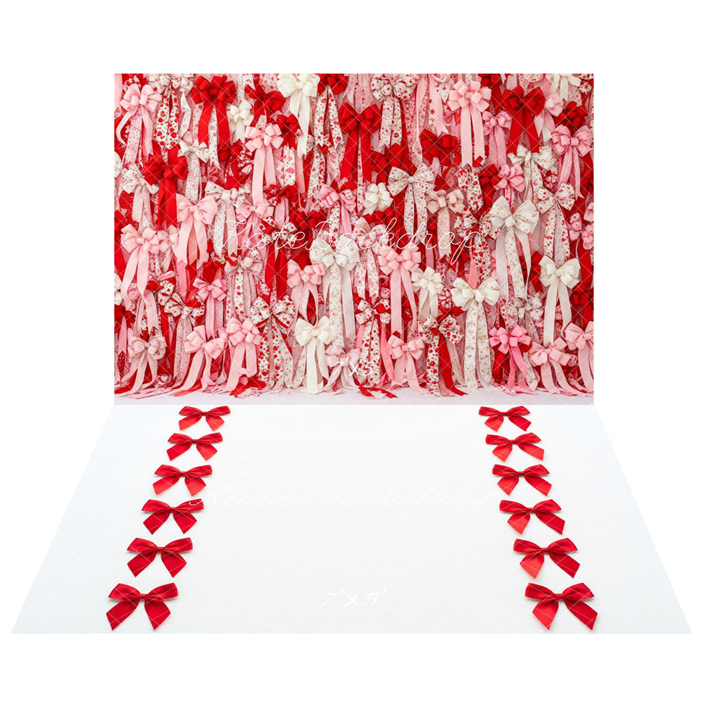 Kate Valentine's Day Red Pink White Floral Ribbon Bows Backdrop+Red Bow ...