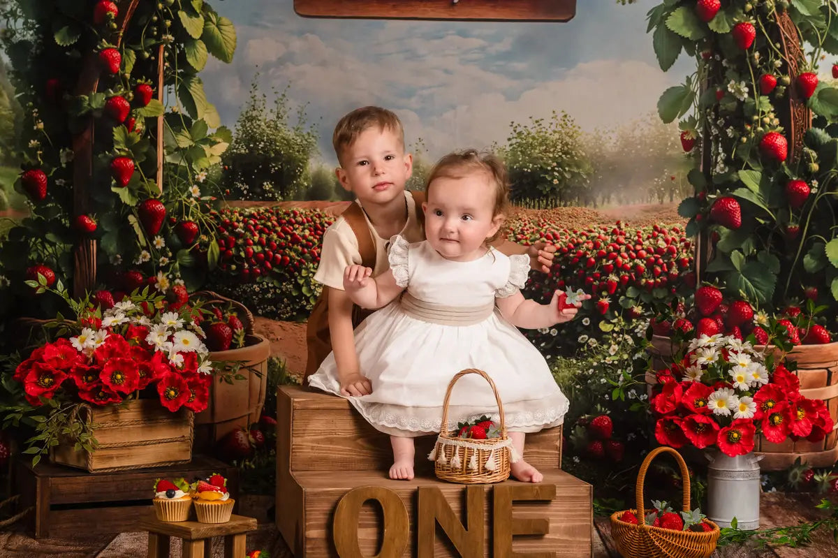 Lush Strawberry Farm Harvest Backdrop