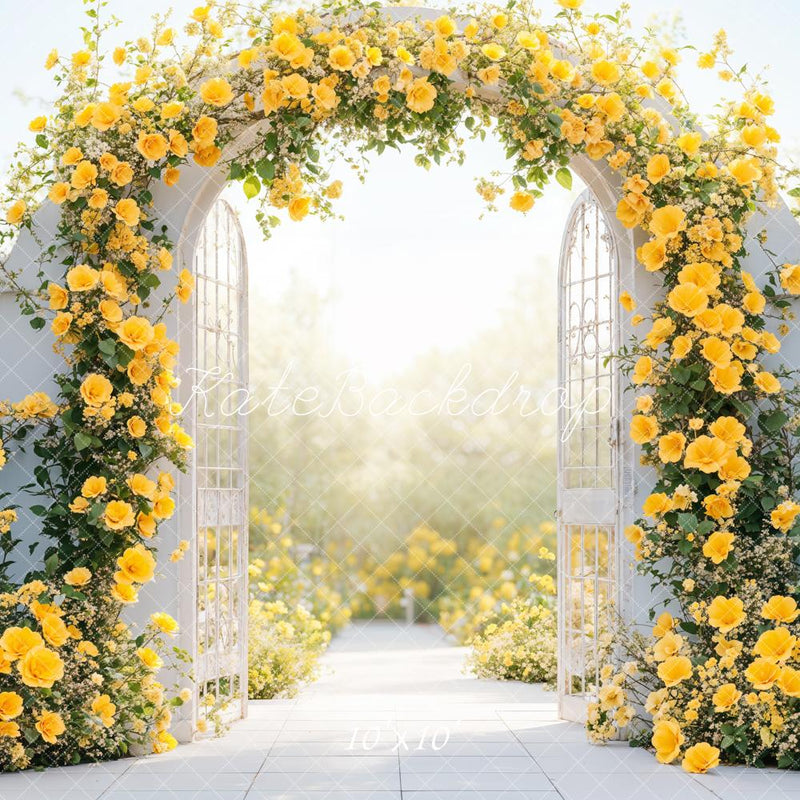 Sunlit Yellow Rose Garden Archway Backdrop