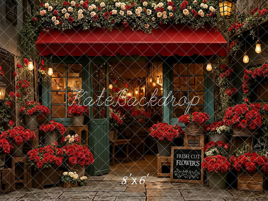 Kate Valentine's Day Flower Shop Red Roses Storefront Backdrop Designe