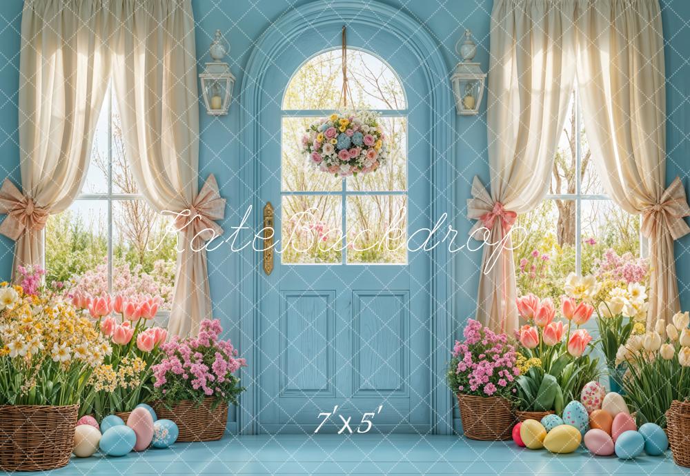 Spring Garden Blue Door Backdrop
