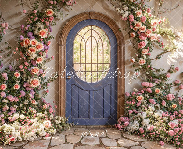 Charming Vintage Blue Door Floral Backdrop