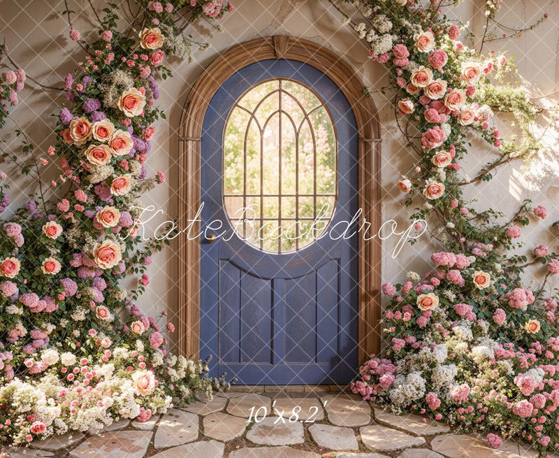 Charming Vintage Blue Door Floral Backdrop