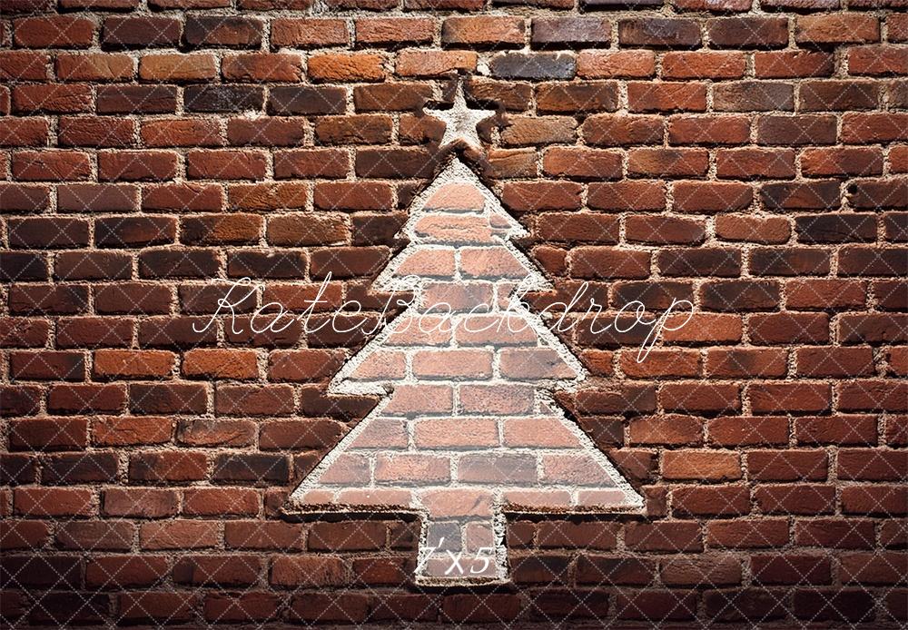 Rustic Brick Wall Christmas Tree Backdrop