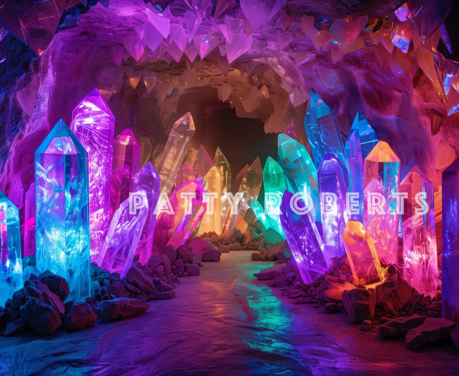 Vibrant Crystal Cave Fantasy Backdrop