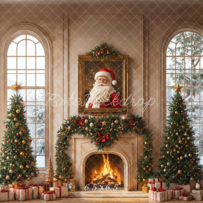 Cozy Traditional Christmas Fireplace Backdrop