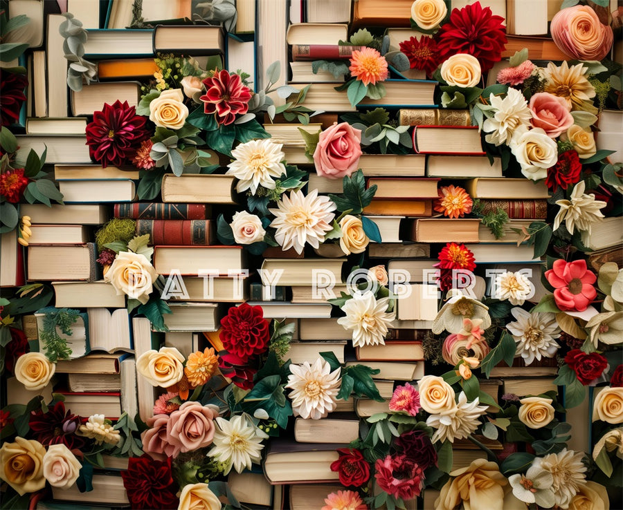 Vintage Books and Floral Wall Backdrop