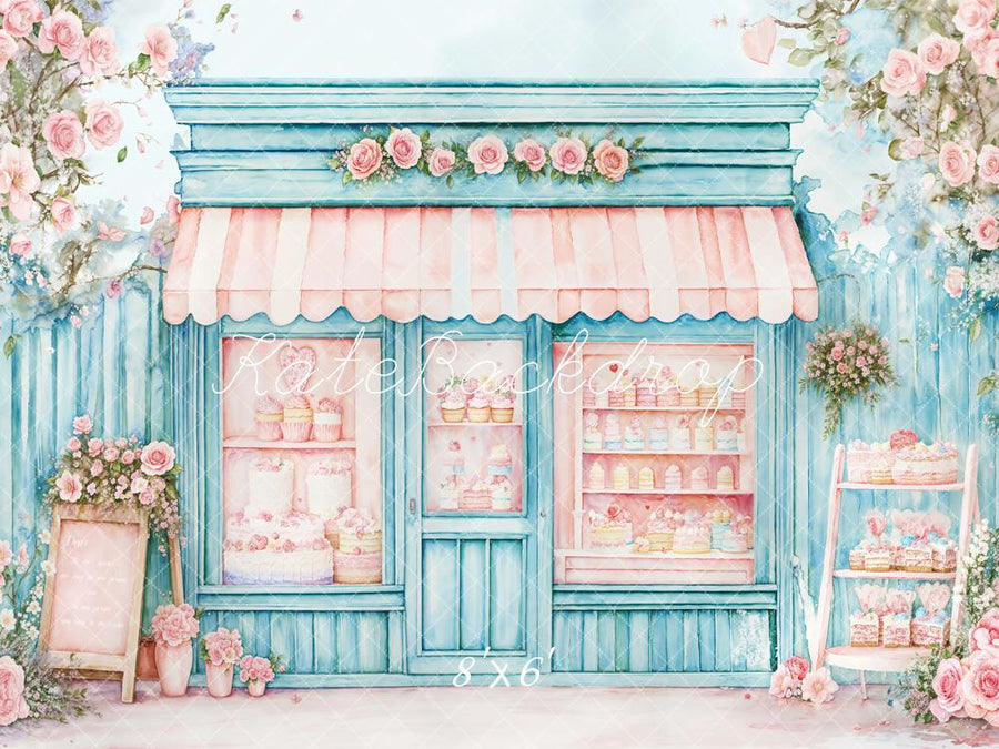 Charming Vintage Blue Floral Bakery Backdrop