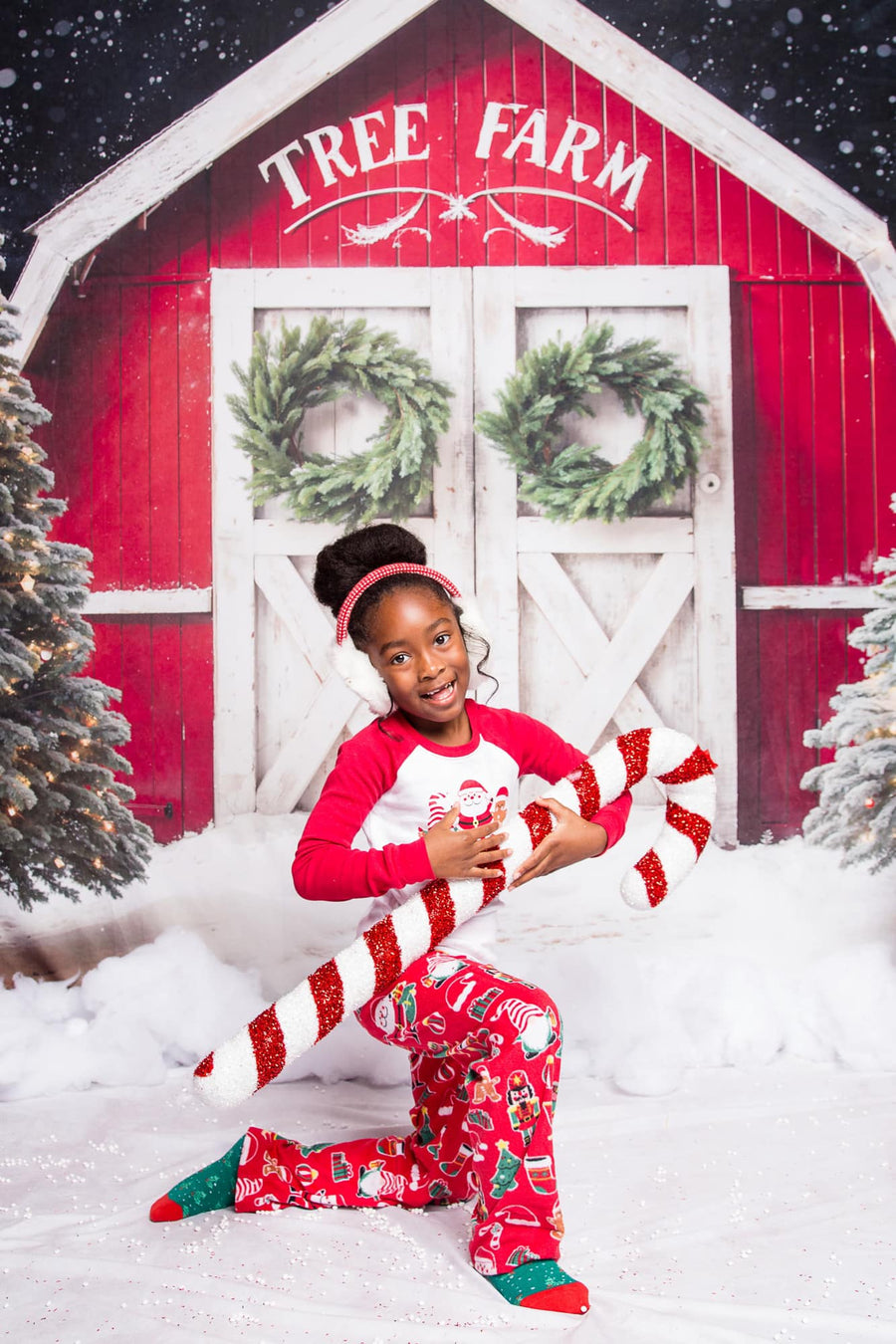 Cozy Winter Tree Farm Backdrop