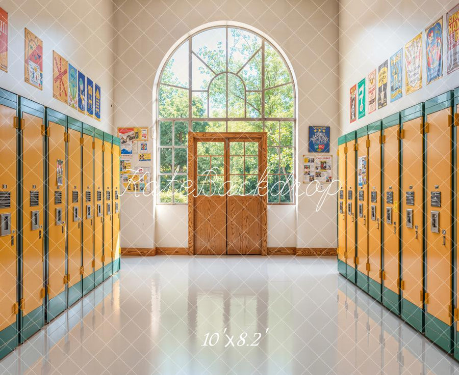 Kate Back to School Yellow Lockers Hallway Backdrop Designed by Emetse