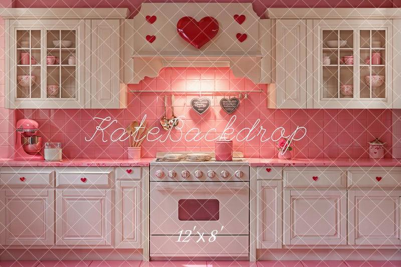 Romantic Pink Heart Kitchen Backdrop