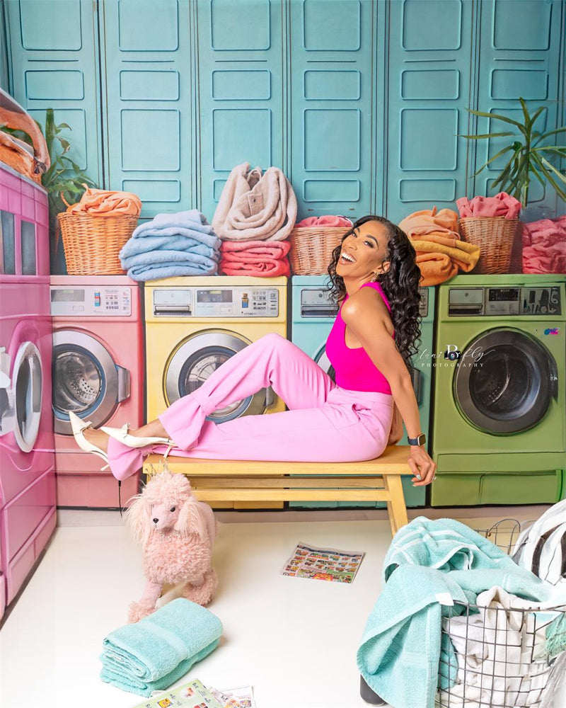 Kate Laundry Day Colorful Washing Machine Spring Backdrop Designed by