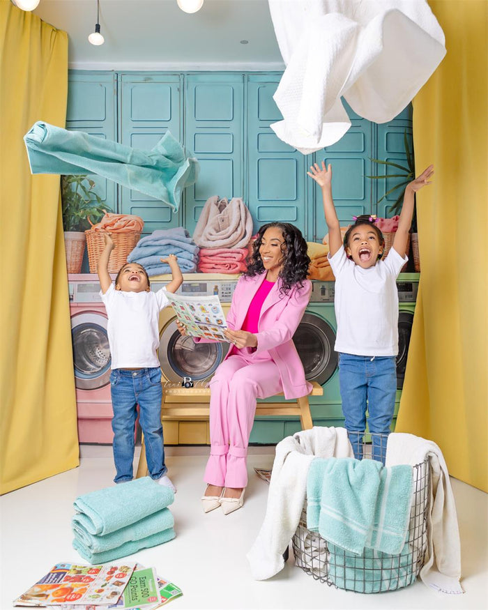 Kate Laundry Day Colorful Washing Machine Spring Backdrop Designed by