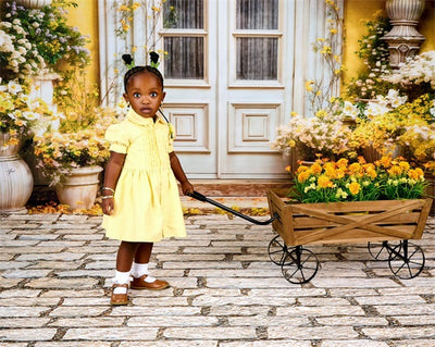 Kate Spring Yellow Flowers Wooden Doors Backdrop Designed by Emetselch