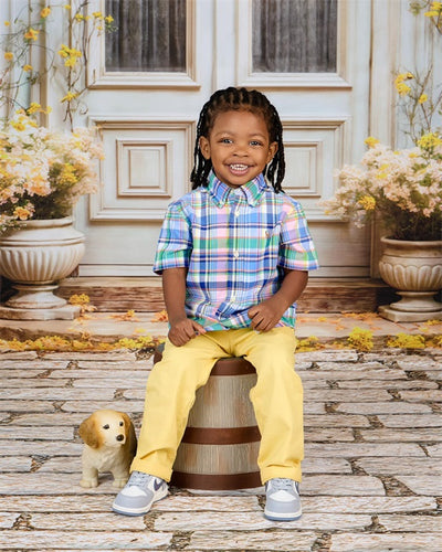 Kate Spring Yellow Flowers Wooden Doors Backdrop Designed by Emetselch