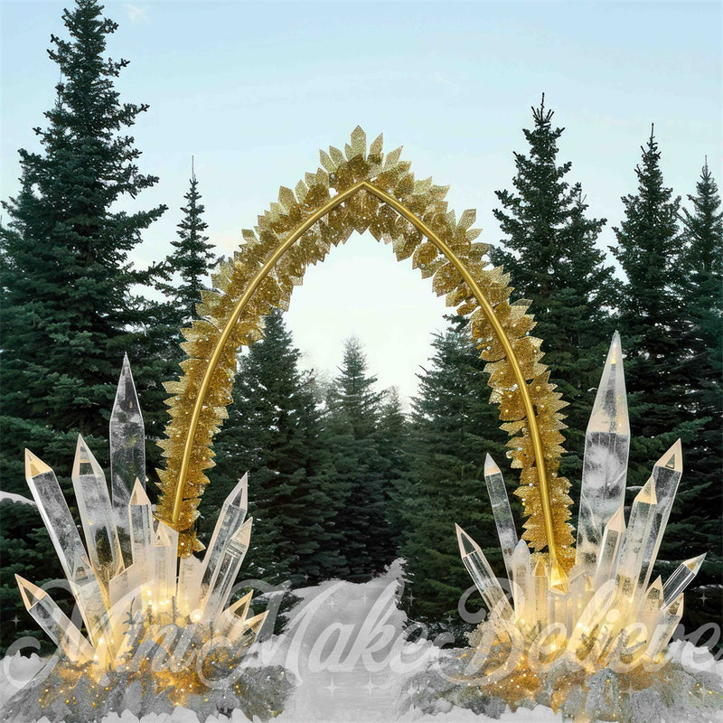 Kate Winter Forest White Gold Crystal Retro Arch Backdrop Designed by