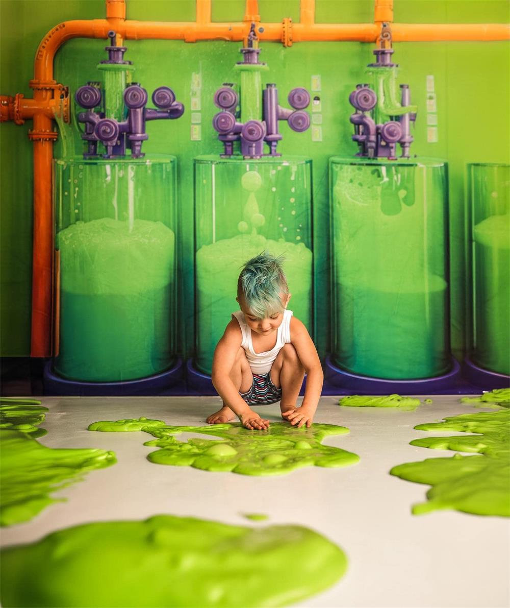 Kate Techno Green 3D Slime Factory Tank Backdrop Designed by Mini Make