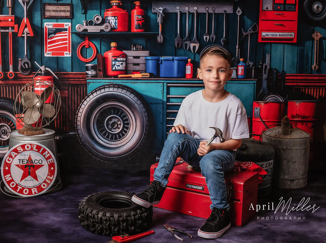 Vintage Garage Workshop Photo Backdrop