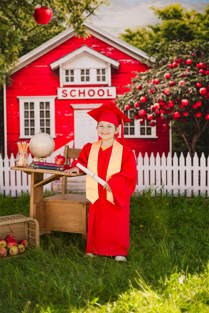 Vintage Red Schoolhouse Apple Orchard Backdrop