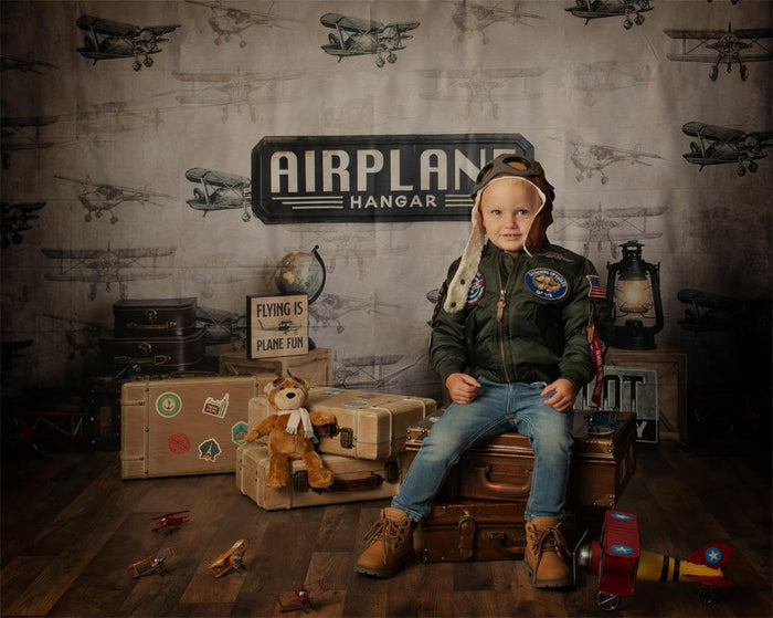 Vintage Airplane Hangar Photography Backdrop